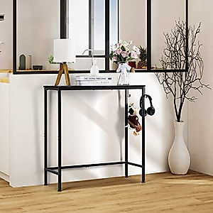 Black Console Table Narrow Modern Entryway Table Small Behind Couch Table Skinny Sofa Table Hallway Table with Hooks for Living Room Foyer Bedroom Corridor Office
