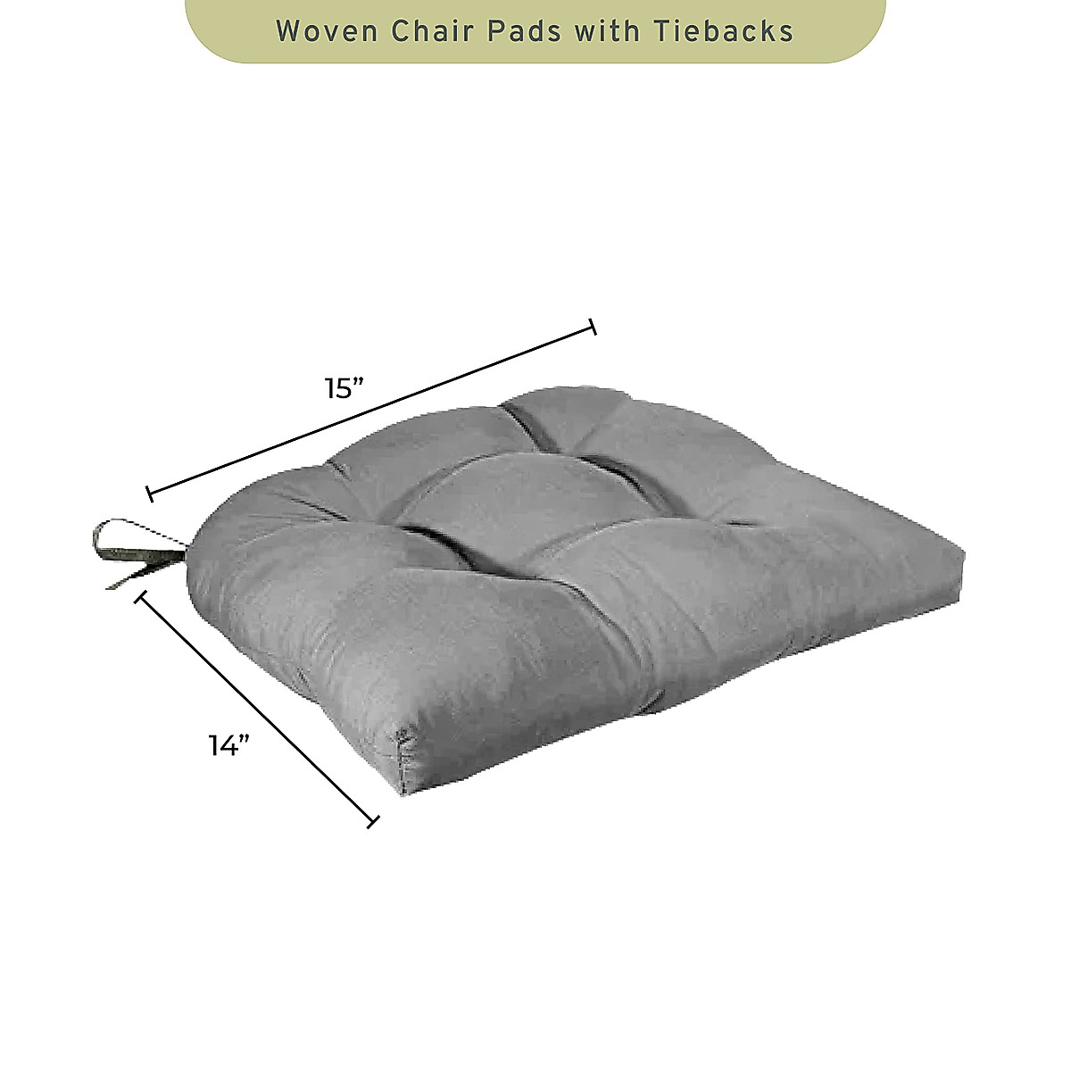 Arlee Home Fashions – Fiber Filled Premium Chair Pads - Chair Pads with Tiebacks –14” L X 15” W – Charcoal- Set of 2