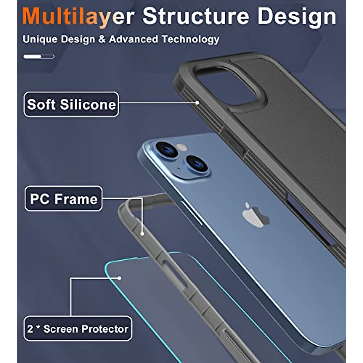 ibelief Designed for iPhone 14 Case, MIL-Grade Drop Tested Phone Case for iPhone 14 6.1'' (Black)