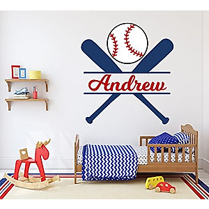 Baseball Wall Decals - Custom Name Decal - Wall Decor for Boys Room - Personalized Baseball Bat Wall Decal - Sport Wall Art Kids Bedroom Decor