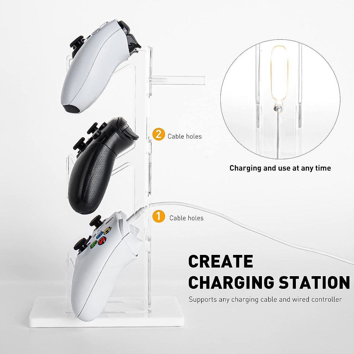 OAPRIRE Universal 3 Tier Controller Holder and Headset Stand for PS5 PS4 XBOX ONE SWITCH STEAM, Controller Stand Gaming Accessories, Build Your Game Fortresses (White)