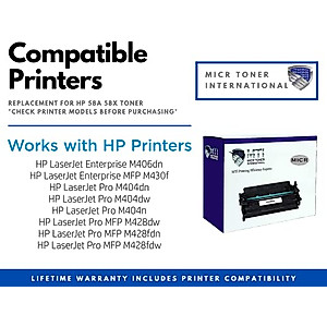 MTI 58A MICR Compatible Replacement for CF258A 258A Modified Toner | Laser Pro Printer M404n M404dn M404dw MFP M428fdw M428fdn M428dw M404 M428 | 58X CF258X Check Printing Ink