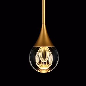 PARTPHONER LED Crytal Pendant Light, 1-Light Gold Hanging Light Fixture with Brushed Brass Finish, Mini Glass Globe Teardrop Pendant Lighting for Kitchen Island Dining Room Bedroom Bar