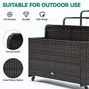 YITAHOME Outdoor Storage Box with Tiered Storage Racks, Large Wicker Rattan Deck Box for Patio, Pool, Supplies, and Tools - Brown