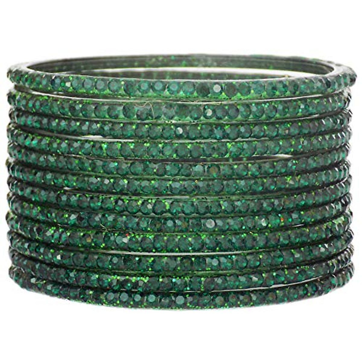 JD'Z COLLECTION Indian Bangles For Women Bollywood Glass Bangles Bridal Ethnic Jewelry Set Costume Matching Wedding Designer CZ Stone Jewellery Bangle Bracelets Set Of 12 (Dark Green, 2.4)