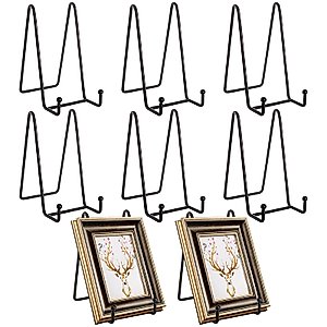 Hedume 8 Pack Iron Display Stand, 6 Inch Black Metal Easel Plate Display Photo Holder Stand, Picture Frame Holder Stand for Decorative Plate, Book, Photo Easel