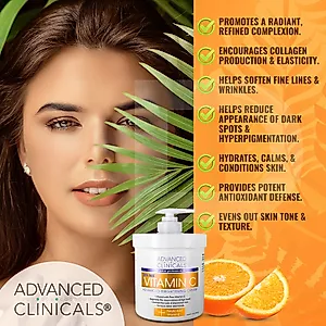 Advanced Clinicals Vitamin C Body Cream + Potent Vitamin C Face Lotion Brightening Skin Care Set, Anti Aging Dry Skin Rescue Creams Target Dry Skin, Sun Damaged Skin, Wrinkles, & Dark Spots, 2-PC Set