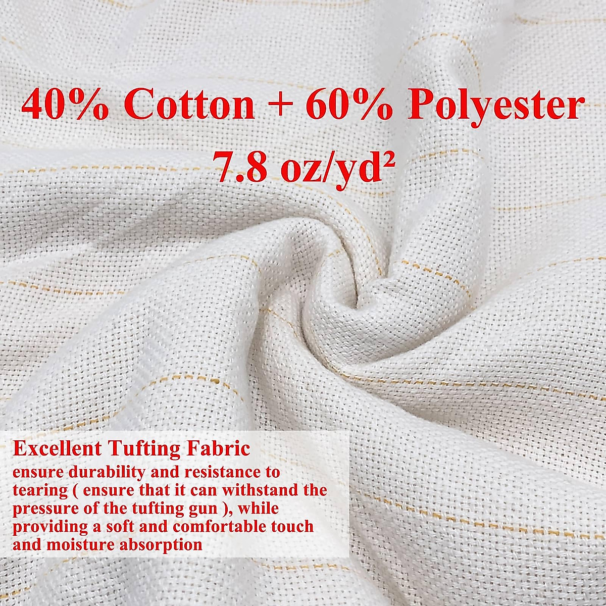 JONAS C 2 Pcs 40" × 40" Tufting Cloth with Marked Lines, Primary Tufting Cloth, Monks Cloth for Rug Tufting, Rug Tufting Fabric 3.3x3.3 feet (60% Polyester & 40% Cotton - 7.8 oz/yd²)
