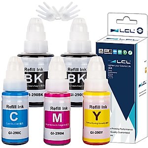LCL Compatible Ink Bottle Replacement for Canon GI290 GI-290 G1200 G2200 G3200 G4200 G4210 (5-Pack 2Black Cyan Magenta Yellow)
