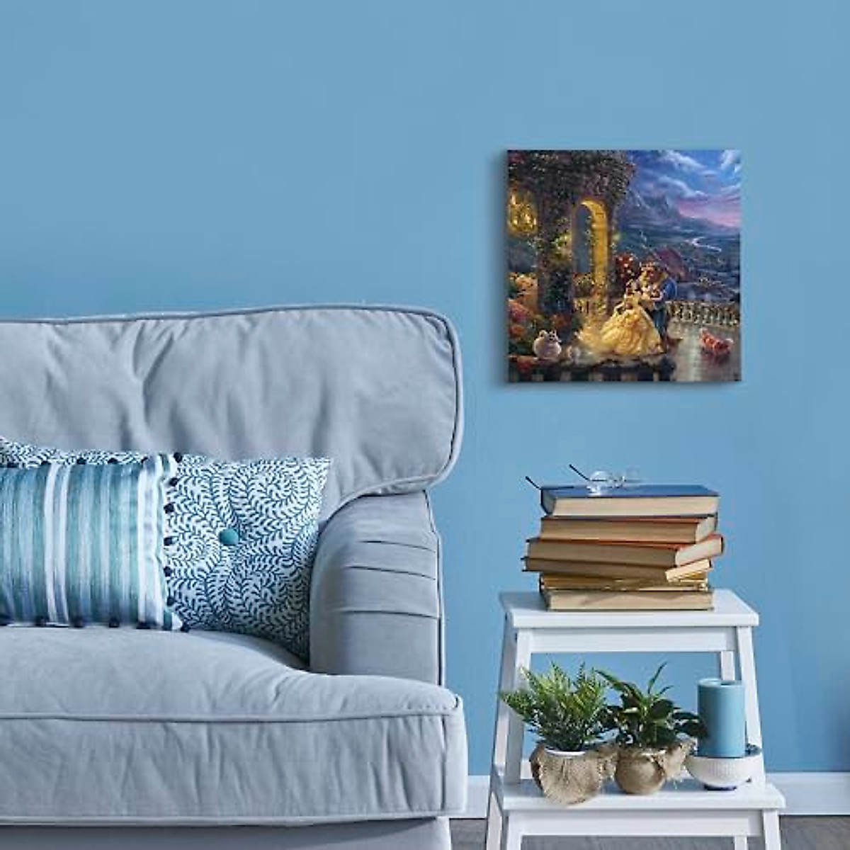 Thomas Kinkade Disney Beauty and the Beast Dancing in the Moonlight Gallery Wrapped Canvas Art | Frameless Wall Art Decor | Certificate of Authenticity Included, 14" x 14"