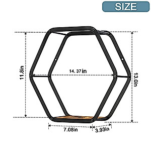Hexagonal Floating Shelves Set of 10, Metal Hexagon Shelves for Wall, Rustic Black Hexagon Shelves, Modern Honeycomb Shelf, Octagon Shelves Wall Mounted for Bedroom Living Room Kitchen and Office
