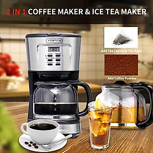 12 Cup Coffee Maker,Programmable Coffee Machine & Ice Tea Maker with Glass Carafe,4-12 Cups Drip Coffee Pot,900W Quick Brew,Auto Keep Warm,Anti-Drip,Brew Strength Control,Small Coffe Maker for Home and Office,Stainless Steel