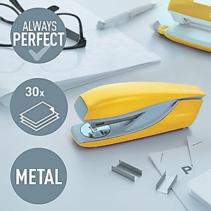 Leitz Stapler, 30 Sheet Capacity, Ergonomic Metal Body, Includes Staples, Wow Range, 55022016 - Yellow