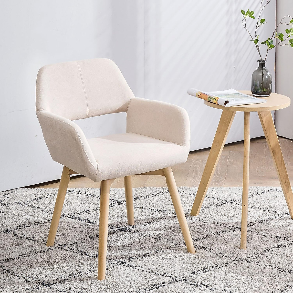 YEEFY Mid Century Modern Dining Chairs Set of 2 & 4 & 6 Comfy Accent Chair Upholstered Kitchen Dining Living Room Chairs for Bedrooms Waiting Room Home Arm Desk Chair No Wheels (Beige, 2)