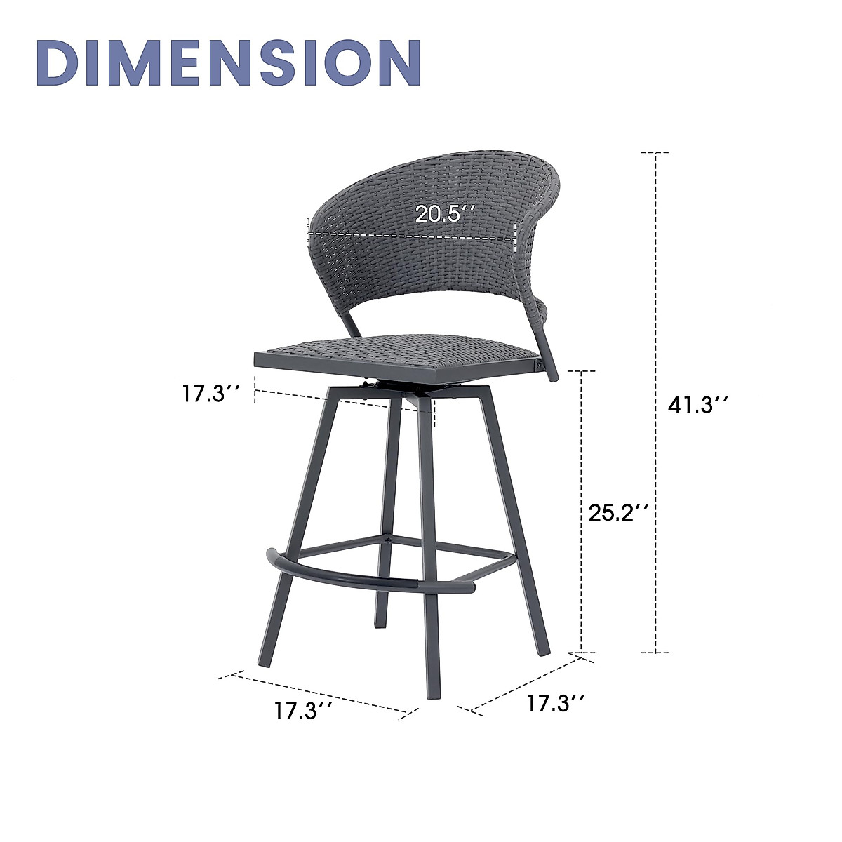 VICLLAX Outdoor Swivel Bar Stool Set of 6, Patio Bar Chairs Metal Counter Height Bar Stools Wicker Barstools for Garden Balcony Porch, Light Grey