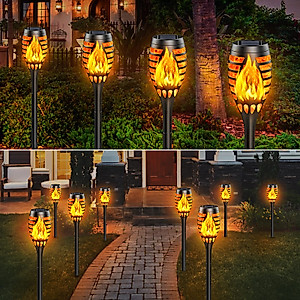 BONLION Solar Outdoor Lights, 10 Pack Solar Torch with Flickering Flame Waterproof, Solar Powered Garden Lights, LED Flame Pathway Torches Lights for Yard, Patio, Outside Landscape Décor