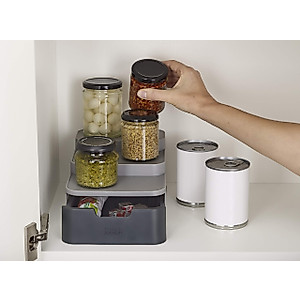 Joseph Joseph CupboardStore Compact 3 Tier Shelf Organizer with Drawer for Cabinet, Gray (Pack of 2)