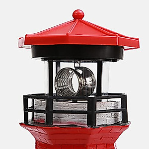 CALIDAKA Solar Powered Lighthouse,Garden Lights,Solar Lighthouse Statue with Spinning Light for Outdoor Patio Yard Garden Lawn Decoration (Red)