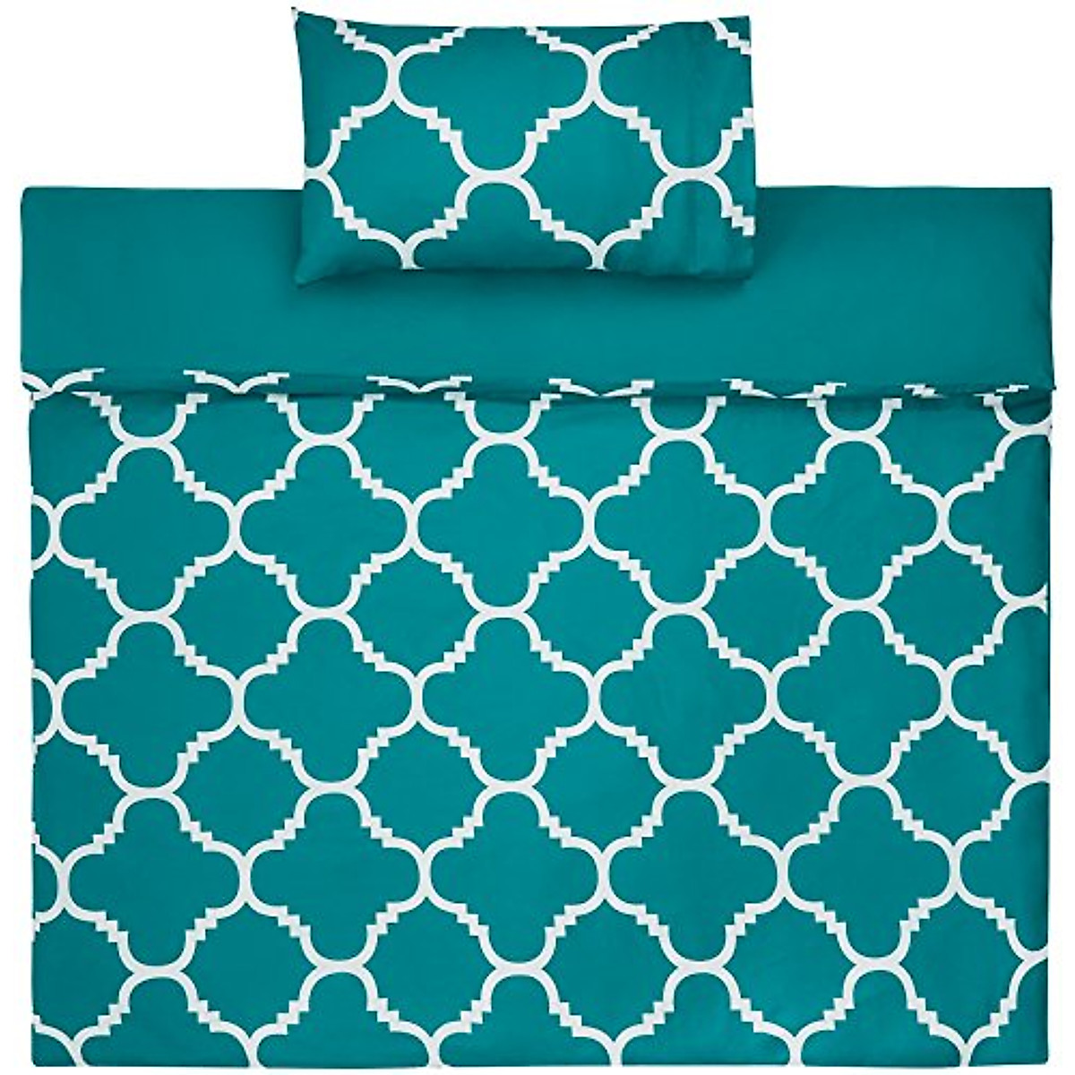 Amazon Basics Microfiber 2 Piece Duvet Cover Set, Teal Trellis, 135 x 200cm/50 x 80cm x 1