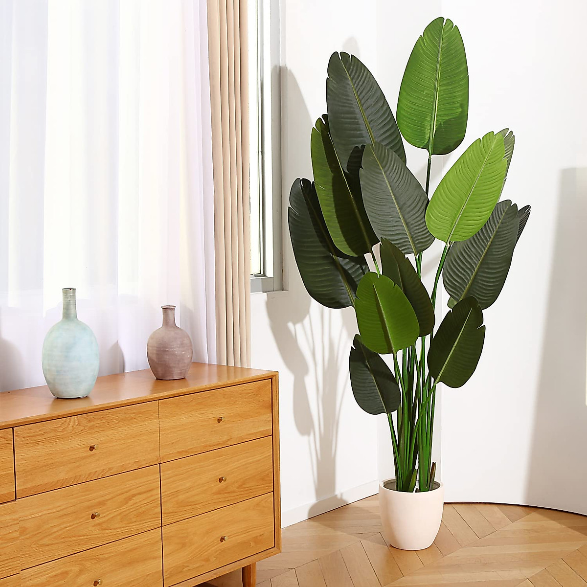 FOPAMTRI Artificial Bird of Paradise Plant 6 Feet Fake Palm Tree with 13 Trunks Faux Tree for Indoor Outdoor Modern Decoration Feaux Plants in Pot for Home Office Perfect Housewarming Gift