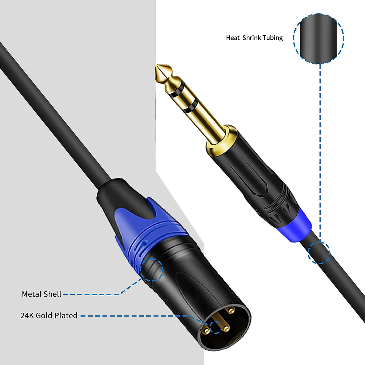 Seefeful 1/4 TRS to Dual Male XLR Cable, 1/4 Inch (6.35mm) TRS to XLR Dual Male Y-Splitter Breakout Lead Microphone Cord - 11.8 Inches