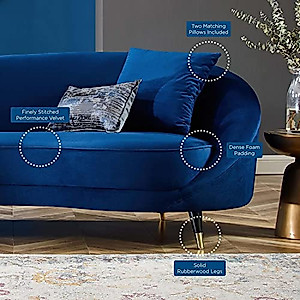 Modway Echo Curved Back Performance Velvet Sofa in Navy