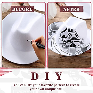 6 Pack Bulk Cowboy Hats Western Cowboy Hat Plain Cowboy Hat with Adjustable Drawstring for Wedding Stage Performance (Simple White)