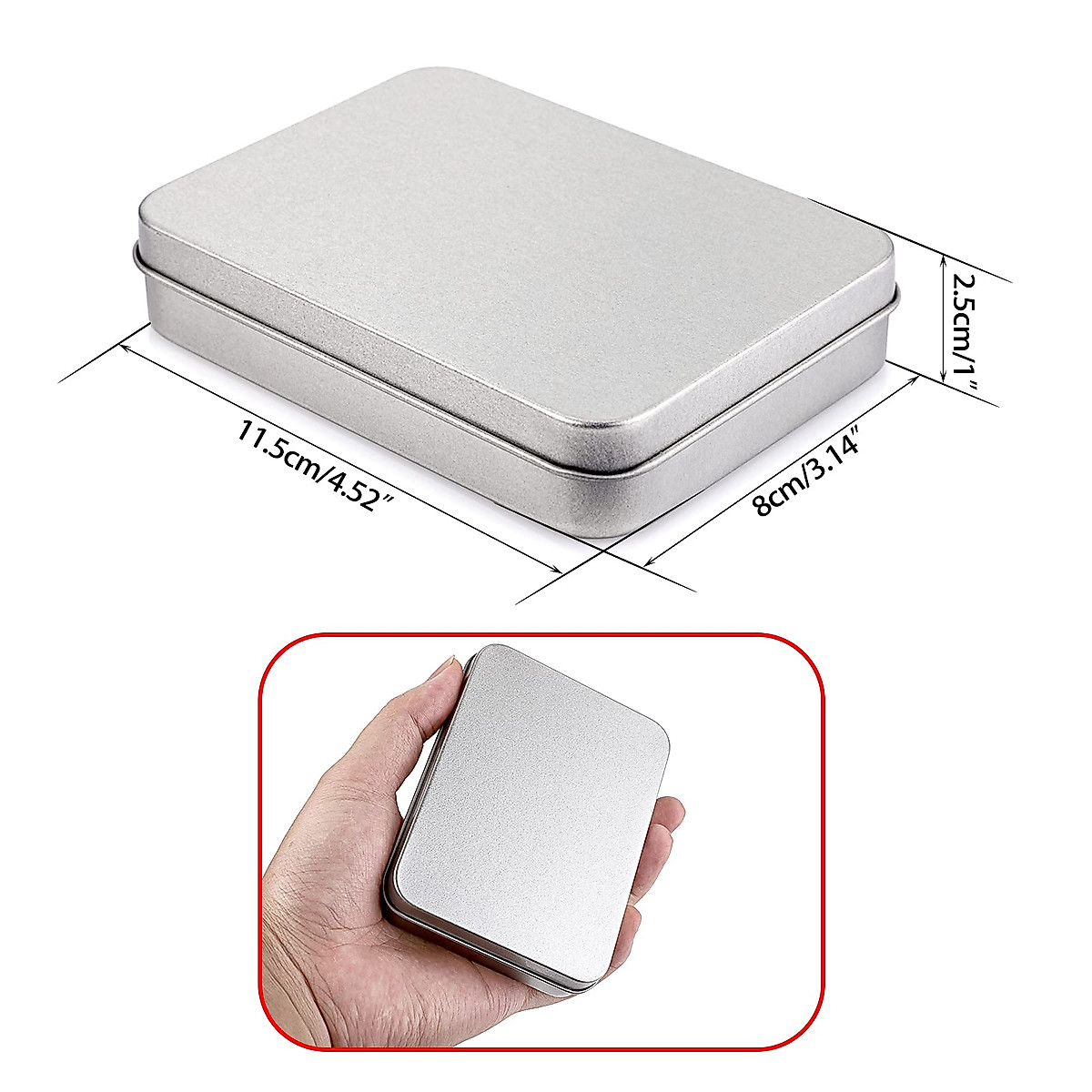 JUXYES Pack of 12 Rectangular Storage Tins Box With Lid, Metal Silver Empty Tins Box Containers Mini Storage Box Organizer For Candles Candies Gifts Balms, 4.5 x 3.14 x 1 Inch