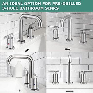 PARLOS Brushed Nickel 8 inch Widespread Bathroom Sink Faucet 3 Hole Vanity Faucet with cUPC Faucet Supply Lines, 1.2GPM