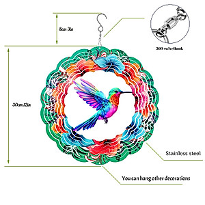 FANTAART Hummingbird Wind Spinners,12inch 3D Metal Wind Spinner Hanging Wind Spinner for Outdoor & Indoor Decorations Yard Art and Garden Clearance Decor Best Hummingbird Garden Gift