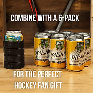Beer Can Cooler made from 4 Real Ice Hockey Pucks, 12oz Beer Cooler for Hockey Gifts, Black Can Coolers for Hockey Dad Gifts, Insulated Beer Can Holder (1)