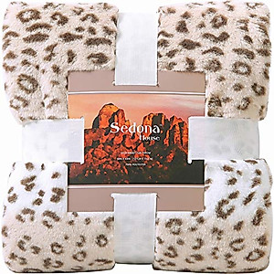 Sedona House Fuzzy Faux Fur Cheetah Throw Blanket,Lightweight Plush Cozy Soft Microfiber for Couch Travel,50 by 60-Inch,Brown Sand Leopard