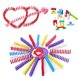 Joqutoys 600 PCS Dominoes Set for Kids, Wooden Domino Building Blocks, 6 Colors Bulk Dominoes Racing Tiles Games with Extra 26 Add-on Blocks and Storage Bag, Educational Toys for Kids Birthday Party