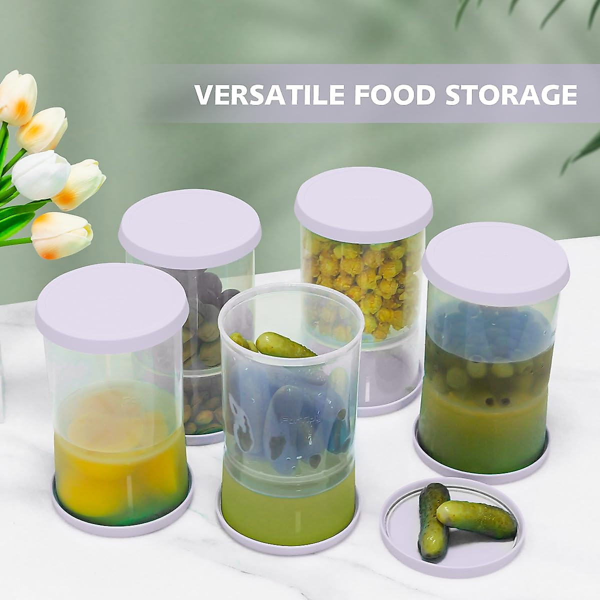 ForTidy Pickle Container with Strainer Flip and Label - 47 oz Airtight Olive Jar, BPA-Free, Dishwasher Safe, Goodbye Juice Finger, Kitchen Organization Must-Have Versatile Food Saver (Grayish White)