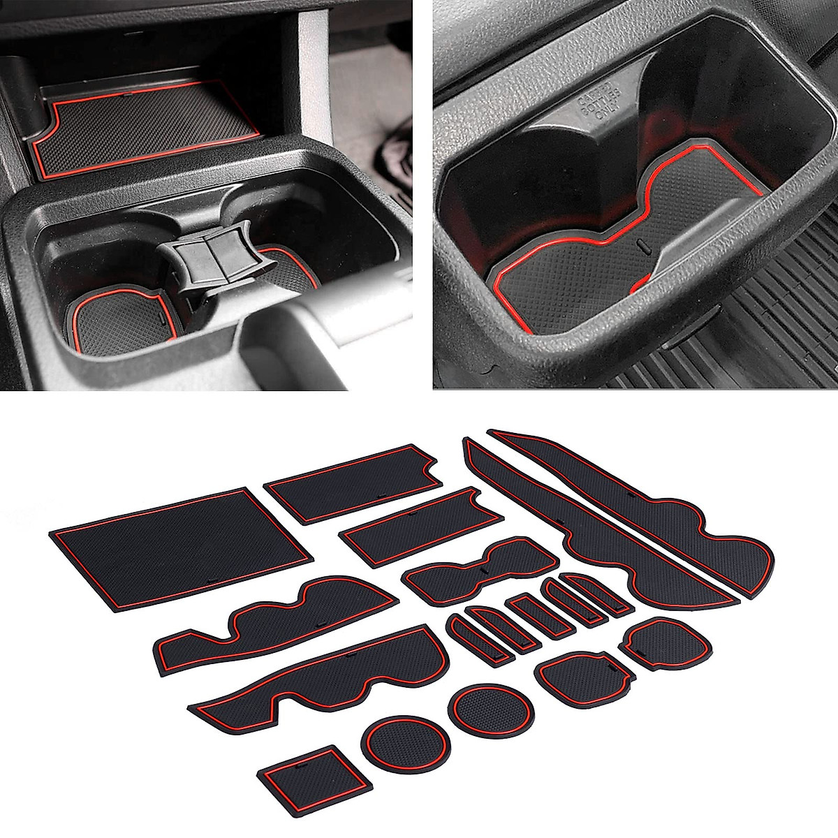 JDMCAR Compatible with Toyota Tacoma Accessories 2016-2023 Premium Cup Holder, Console, and Door Pocket Inserts Kit (Double Cab, Red Trim)