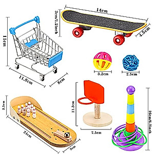 10 Pieces Bird Training Toys Parrot Training Toys Include Bowling Toy Basketball Toy Rings Shopping Cart Skateboard Bell Ball Parrot Intelligence Toys for Parakeet Cockatiel Macaw Parrot, Random Color