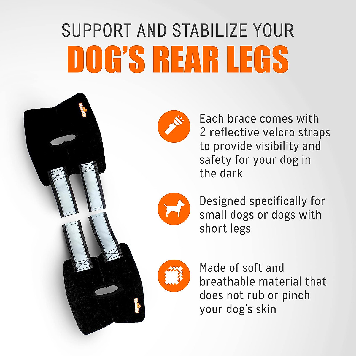NeoAlly - Short Rear Leg Hock Brace, Dog Leg Brace for Rear Leg, Hock & Ankle Support, Dog Brace for Torn ACL & CCL, Dog Leg Sleeve with Reflective Straps, Small, Black, 1 Pair