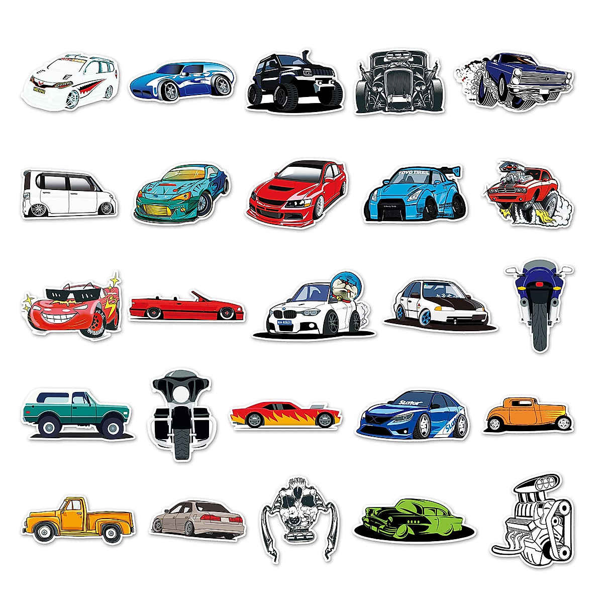 61pcs Modified Cars Speed and Passion Cartoon Doodle Stickers Car Stickers for Kids,Racing Car Stickers, Sports Car Stickers for Luggage Laptop Car Waterproof Decorative Toy Graffiti Stickers
