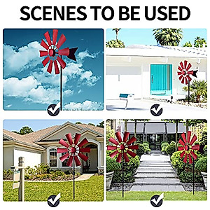 QMCAHCE Retro Garden Wind Spinner Dual Direction 360 Degree Rotation Kinetic Metal Windmills for Outdoor Yard Lawn Garden Windmill (Red)