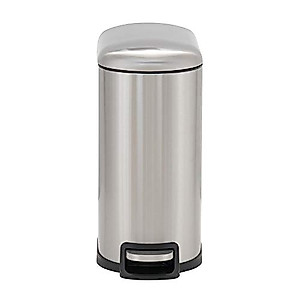 Design Trend Oval Slim Stainless Steel Step Trash Can with Soft Close Lid | 10 Liter / 2.6 Gallon, Silver