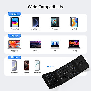 LAMA Foldable Bluetooth Keyboard, Folding Wireless Keyboard with Trackpad and Numeric Keypad, Portable Keyboards for iPad Tablet Smartphone Laptop PC Android Windows iOS, Support 3 Device