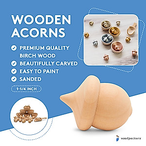Wooden Acorns 1-1/4 Inch, Bag of 50 Natural Wood Counting & Sorting Decor Crafts Kit DIY by Woodpeckers