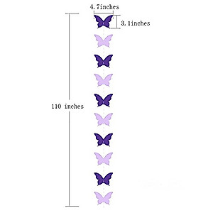 zilue Butterfly Banner Decorative Paper Garland for Wedding, Baby Shower, Birthday & Theme Decor 110 Inches Long Set of 2 Pieces Lightpurple