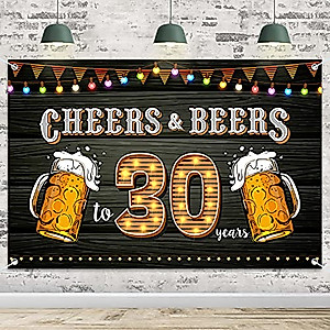 HAMIGAR 6x4ft 30th Birthday Anniversary Banner Backdrop - Cheers and Beers to 30 Years Birthday Anniversary Decorations Party Supplies