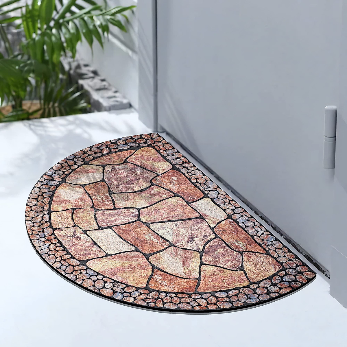 MANO Front Door Mat Outdoor Entrance, Heavy Duty Doormat Half Circle Rug for Outside Entry, Welcome Mat for Indoor Half Round Door Mats with Non Slip Rubber (21" x 33", Cobble)