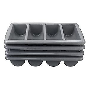Begale 4-Pack Plastic Commercial Cutlery Bin, 4-Compartment Cutlery Bin, Gray