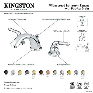 Kingston Brass KB964 Magellan Widespread Bathroom Faucet, 8-Inch Adjustable Center, Polished Chrome/Polished Brass