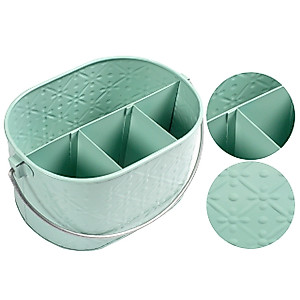 CLEENTABLE Farmhouse Chic Utensil Caddy, Green, Galvanized Steel, 10 x 6.5 x 5.5 inches, 4 Compartments, 2 lbs Capacity