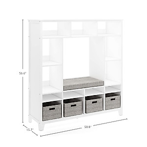 Martha Stewart Kids' Storage System - Creamy White: Wood Bookshelf Cubby with Seat Cushion, Shelves and Storage Bins; Reading Nook Bookcase and Kids Room Storage Bench