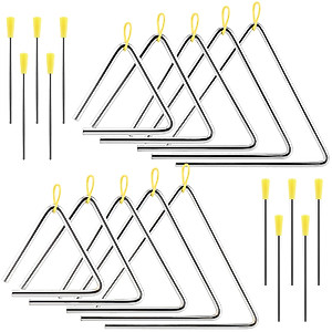 HEIHAK 10 Pack Musical Triangle Steel Set, 4" 5" 6" 7" 8" Hand Percussion Music Percussion Triangle Instrument with Striker for Adults Practice Rhyme Classroom Church Farmhouse